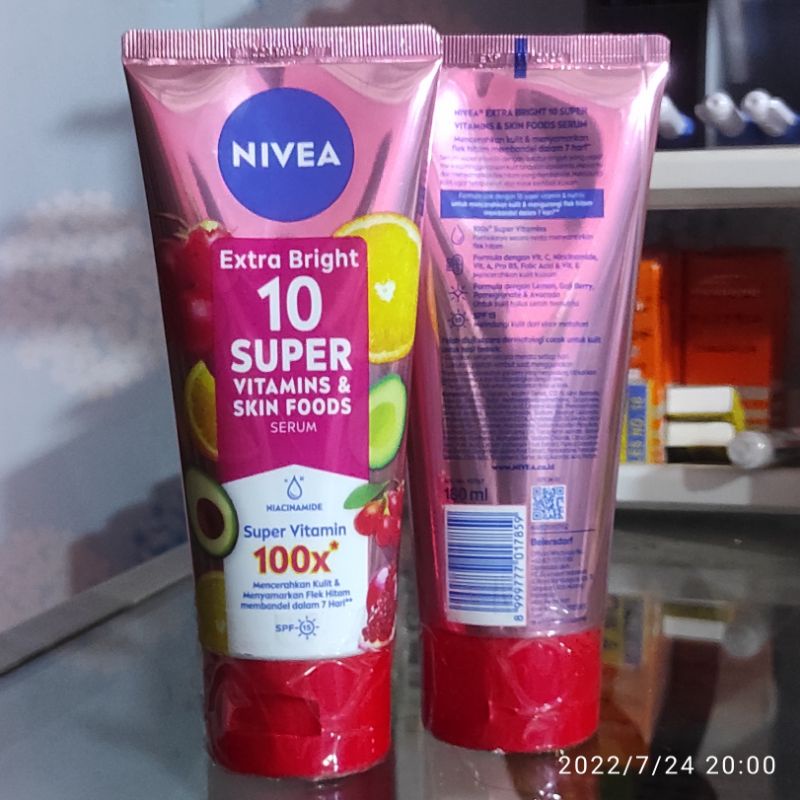 Jual Nivea Extra Bright 10 Super Vitamin & Skin Foods Serum 180ml SPF15 Body Lotion | Shopee ...