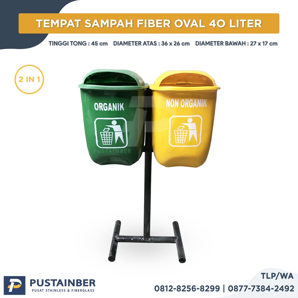Jual Tempat Sampah Fiber Oval 2 IN 1 40 Liter, tong sampah, bak sampah ...