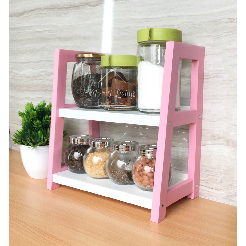 Jual Rak Bumbu Dapur Kayu / Rak Serbaguna Pink / Rak Bumbu Estetik ...