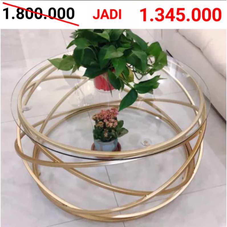 Jual meja tamu kaca motif marmer marble gold custom shabby minimalis ...