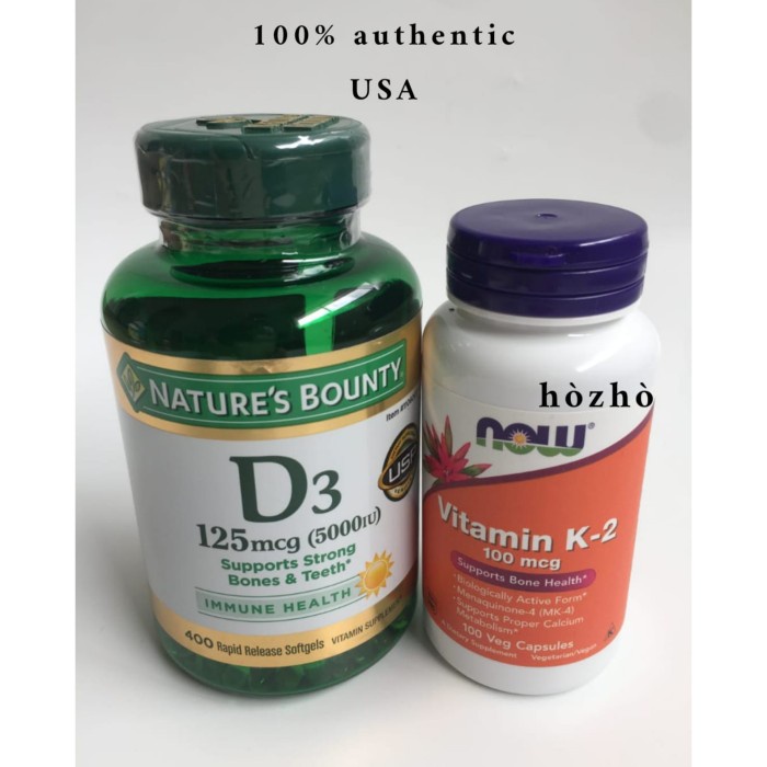 Jual natures bounty vitamin D3 5000IU 400 softgels now vitamin K2 100 veg | Shopee Indonesia