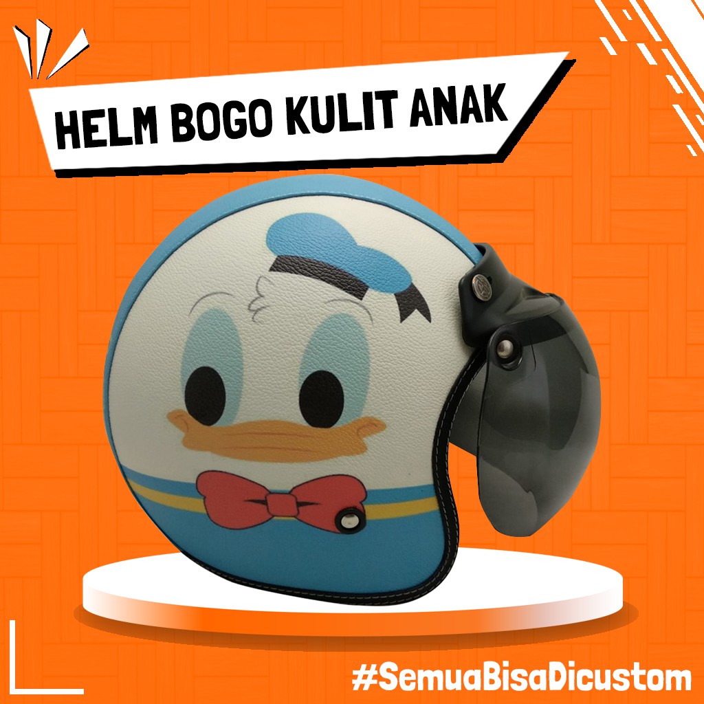 Jual Helm Retro Kulit Anak Donald Duck Ukuran Kid dan Junior Free Kaca ...
