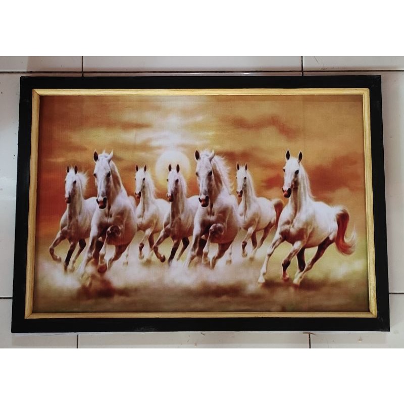Jual Hiasan dinding lukisan cetak kuda putih plus bingkai ukuran 65x45 ...