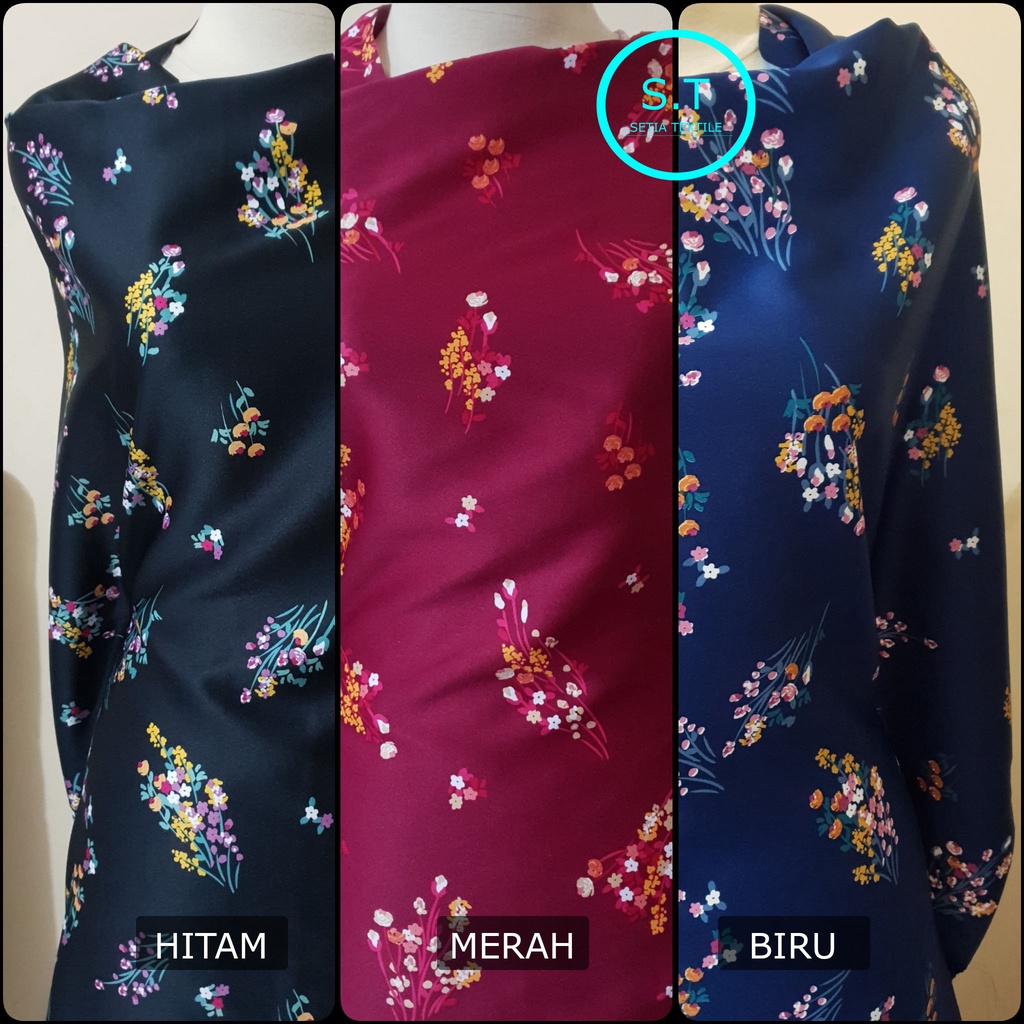 Jual Kain satin motif bunga (3) lebar kain 1.15 m - Harga per 0.5 meter ...