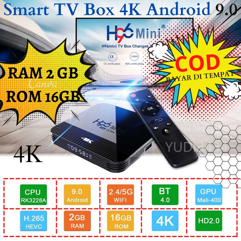 Jual (COD) Box Smart Tv Android 9.0 4K Ram 2Gb Rom 16Gb Wifi Murah ...
