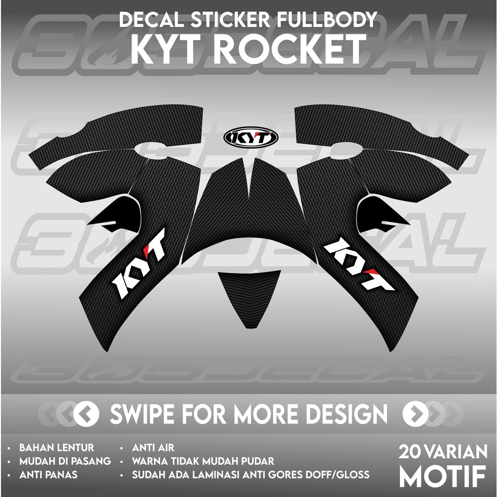 Jual Sticker decal helm KYT ROCKET motif carbon | decal helm | decal ...
