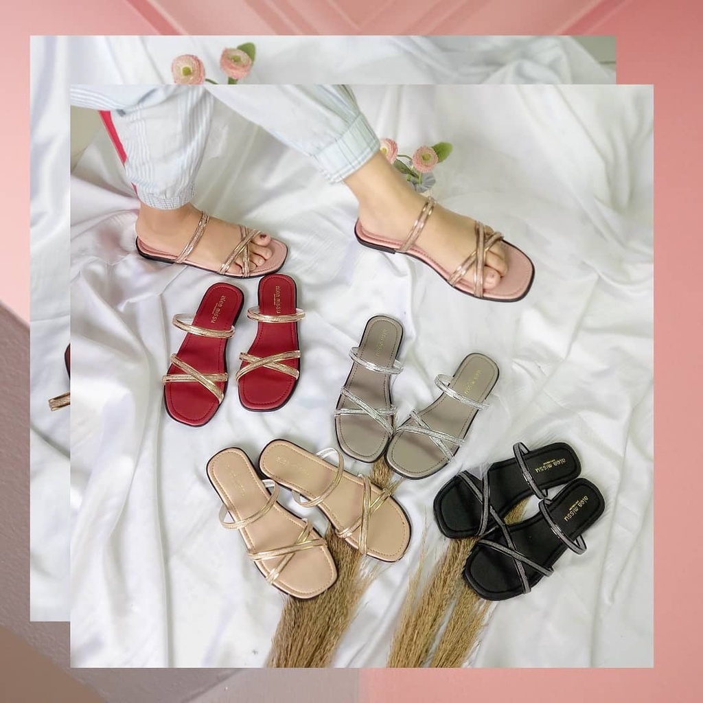 Jual Nathania sandals Tali silang Gliter Flat Sandal | Shopee Indonesia