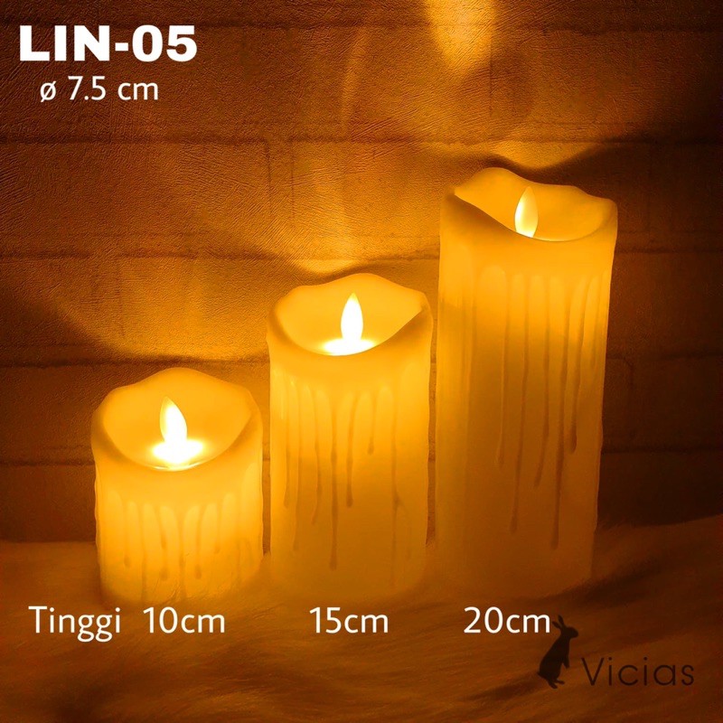 Jual LIN05 Lilin LED Melted Plain BESAR Baterai Elektrik Api Bergoyang ...