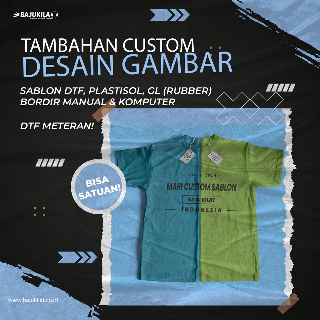 Jual Bajukilat Baju Kaos Custom Sablon DTF Bordir Satuan Direct To Film ...