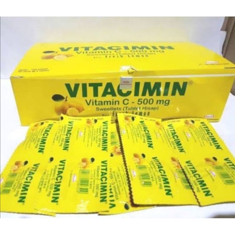 VITACIMIN VITAMIN C RASA LEMON DAN JERUK 500 mg isi 50 strip | Shopee ...