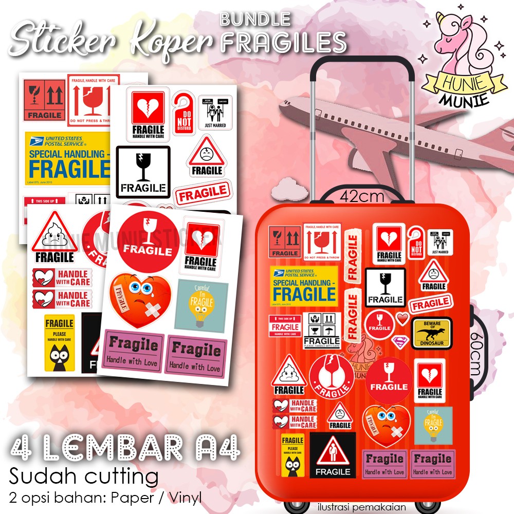 Jual Sticker Koper - Fragile BUNDLE - 4 Lembar A4 Stiker | Shopee Indonesia