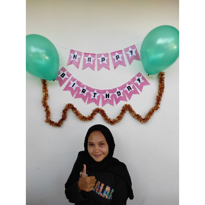 Jual bendera happy birthday pink ready set Indonesia|Shopee Indonesia