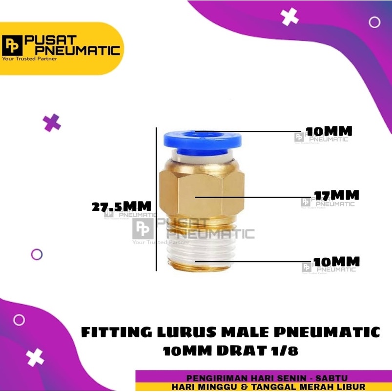 Jual FITTING LURUS MALE PNEUMATIC SELANG 10MM DRAT 1/8 | Shopee Indonesia
