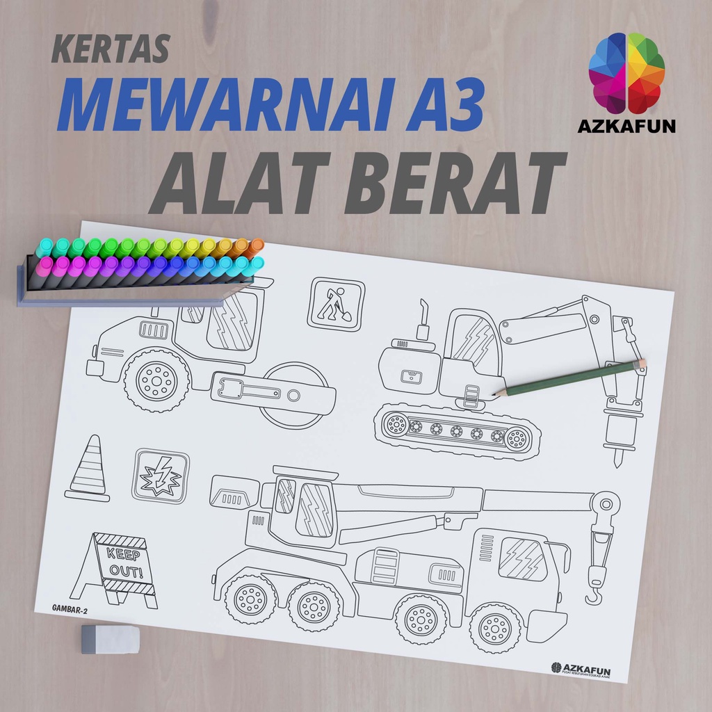 Jual Kertas Mewarnai A3 ALAT BERAT - Mewarnai kendaraan traktor ...