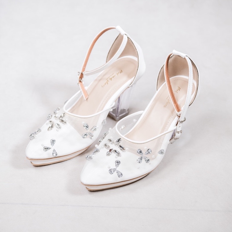 Jual sepatu wedding wanita calia putih hak kaca 9 cm | Shopee Indonesia