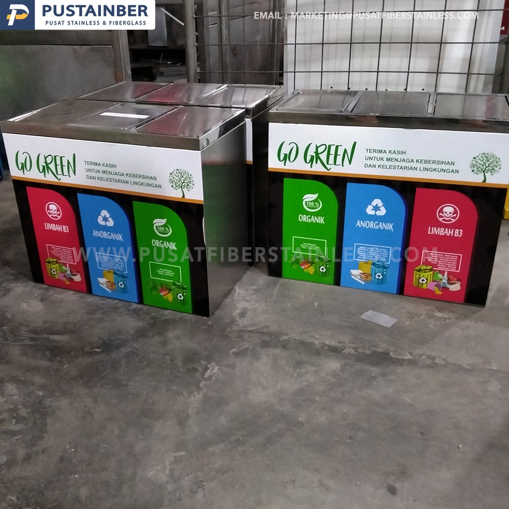 Jual Tempat Sampah Stainless Kotak 3 IN 1 Gabung,Tong Sampah 3 Jenis,3 ...