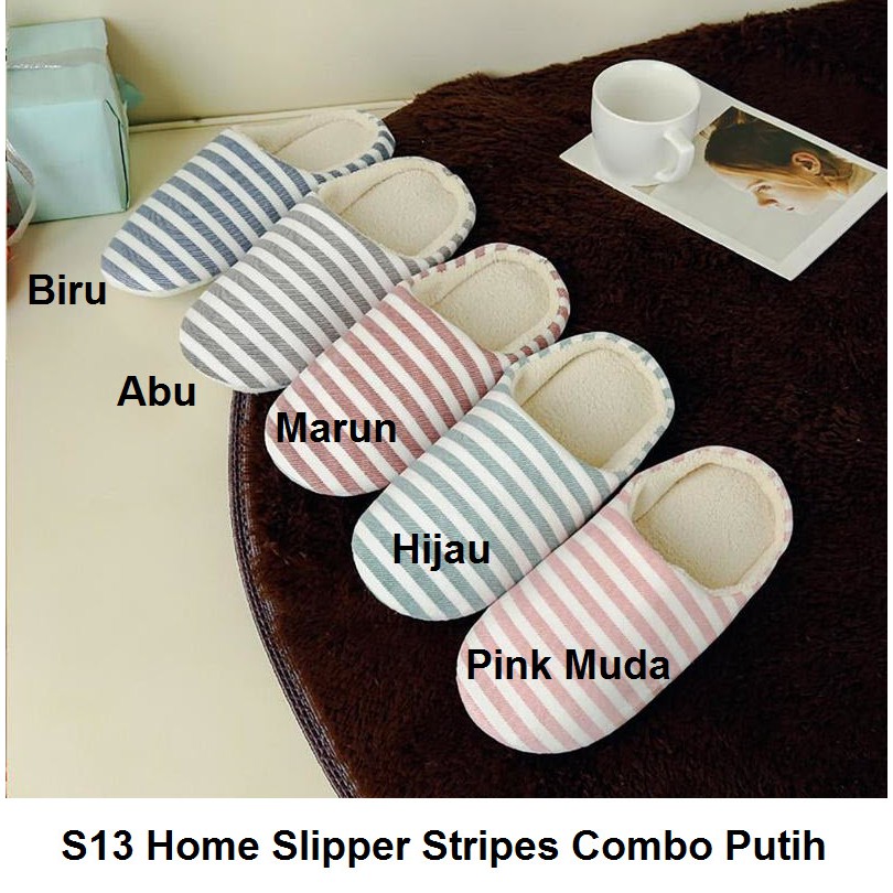 Jual S13 Sendal Rumah Stripes Combo Putih Sandal Kamar Home Slipper ...