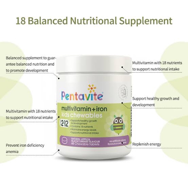 Jual Pentavite Multivitamin + Iron Kids 60 Chewables Tablets | Shopee ...