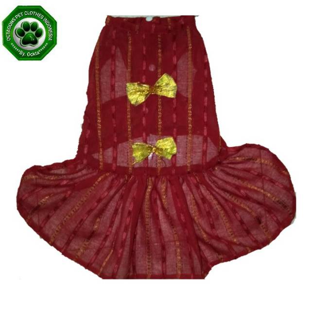 Jual Baju Hewan Dress Merah Linen Gold Ribbon Untuk Kucing Anjing ...
