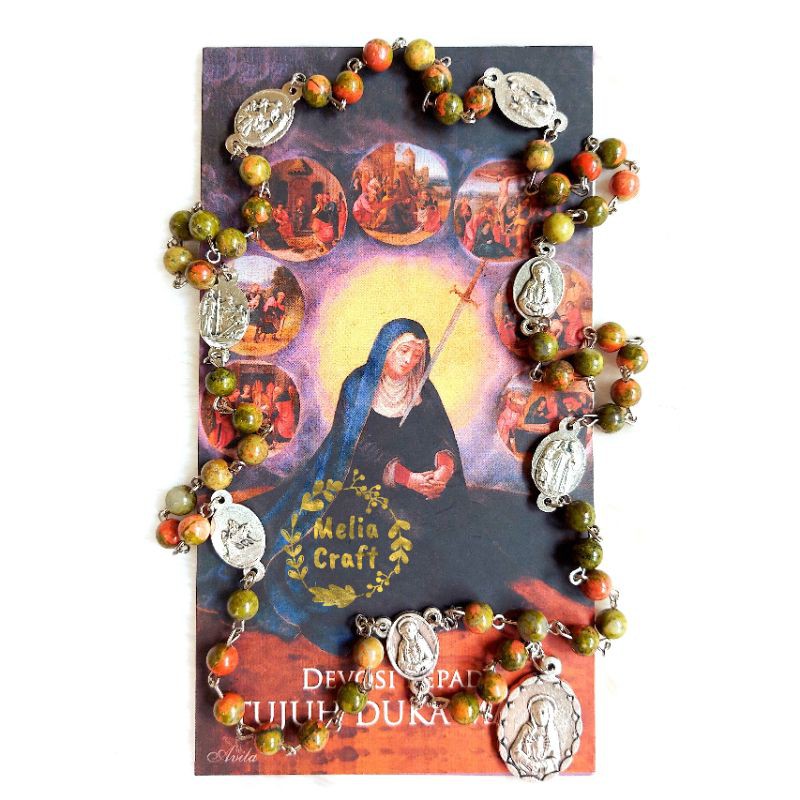 Jual Rosario 7 Duka Cita Bunda Maria Batu Unakite (Include Kartu Doa ...