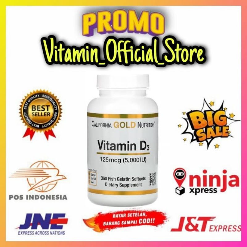 Jual Vitamin D3 Vit D-3 5000IU 90 Softgels California Gold Nutrition ...