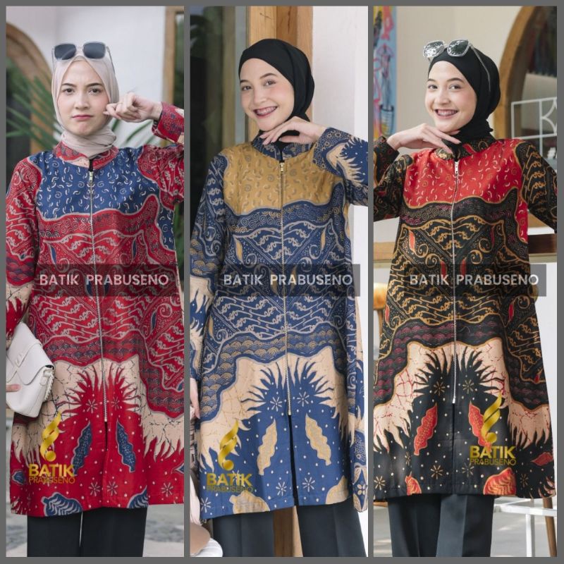 Jual Kalingga Merah Biru Hitam Tunik Batik Wanita Prabuseno Atasan ...