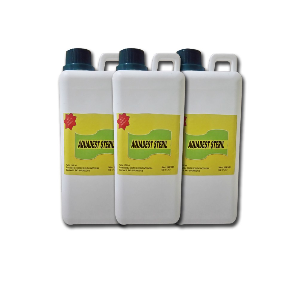 Jual Aquadest steril 1000 ml untuk pelarut bahan kimia, pencuci alat ...