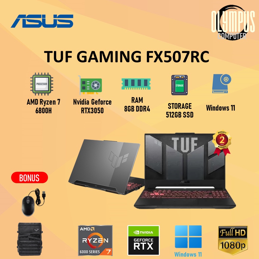 Jual Laptop Asus Tuf Gaming FA507RC RTX3050 Ryzen 7 6800H 8GB 512SSD ...