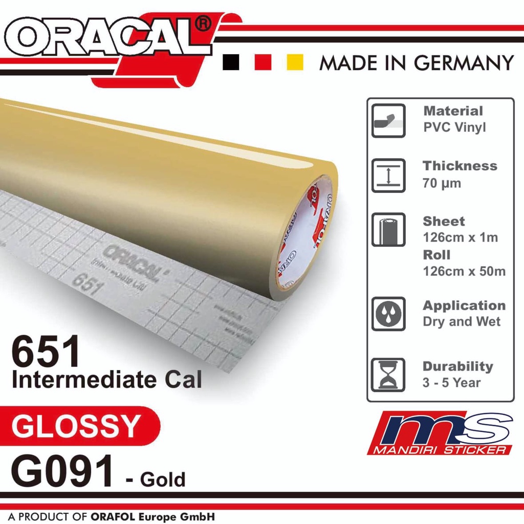 Jual Sticker ORACAL 651 - G091 Gold Gloss Cutting Sticker [METERAN ...