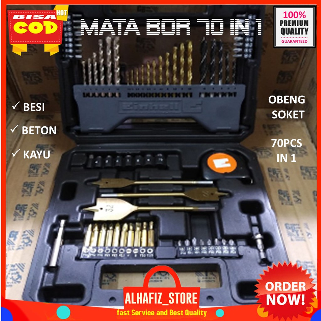 Mata Bor Set 70 in 1 Mata Bor Besi Beton tembok Kayu Obeng soket socket ...