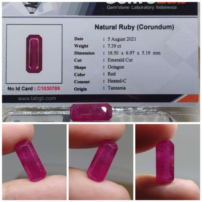 Jual Natural Red Ruby Tanzania 7 ct up Cutting Oktagon memo GLI Ruby ...