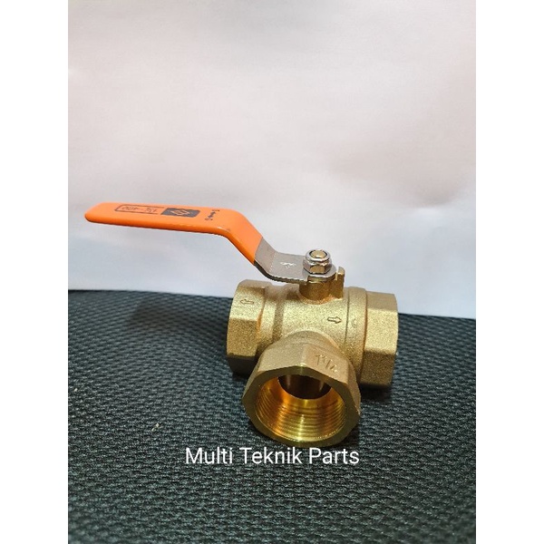 Jual Ball Valve / Stop Kran / Kran Air Kuningan / Brass 3 Way / 3 Jalur / Three Way Drat 3/4 ...