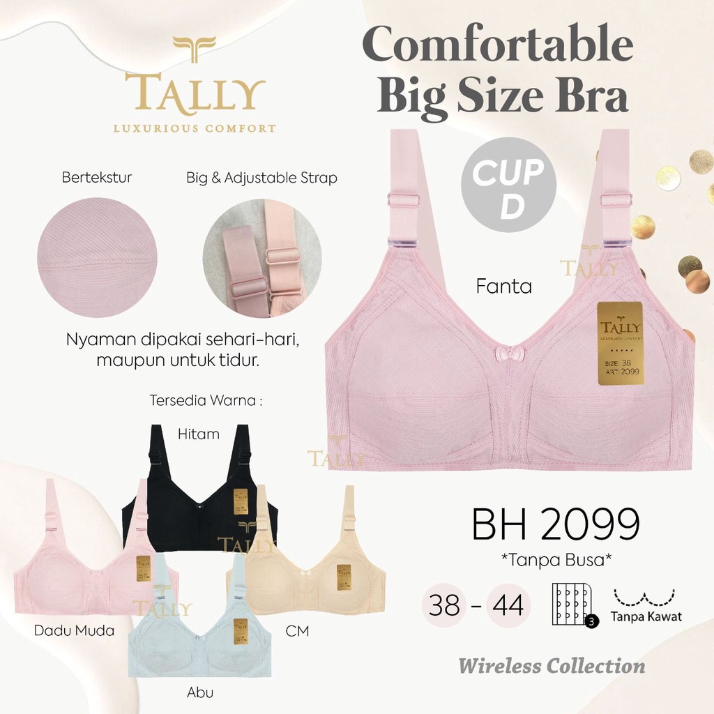 Jual BRA TALLY 2099 BUSA TIPIS TANPA KAWAT CUP D BESAR JUMBO BH CEWEK PAKAIAN DALAM WANITA ...