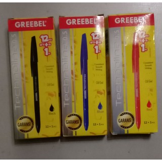 Jual pulpen greebel warna hitam biru merah 0.5mm 1 pak isi 12+1 pcs | Shopee Indonesia