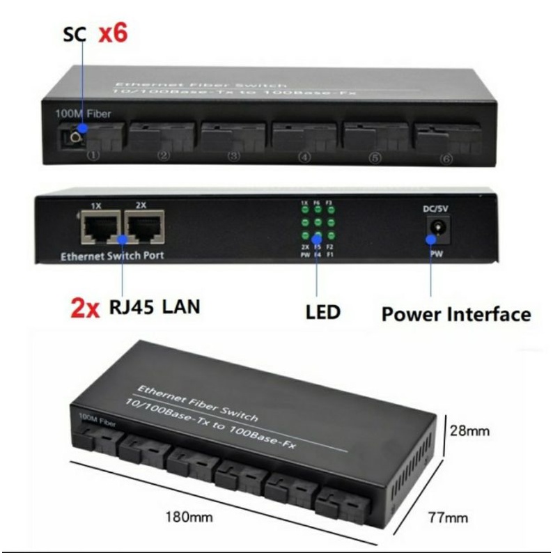 Jual media konverter 6 port fo to 2 port lan fiber switch optic 6 sc 2 ...