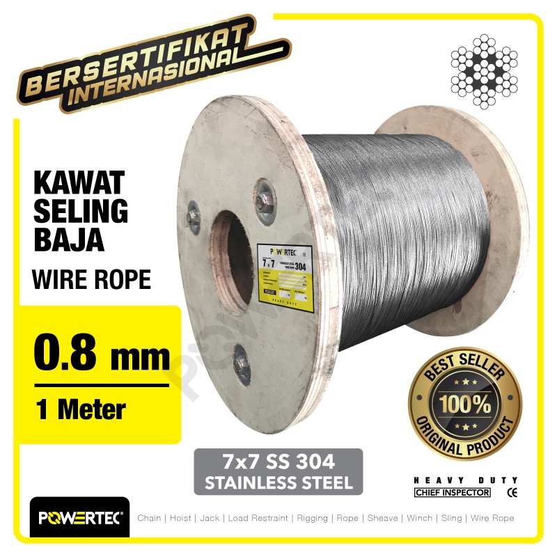 Jual POWERTEC Wire Rope / Kawat Seling Baja 7x7 SS 304 0.8mm - 1 Meter | Shopee Indonesia