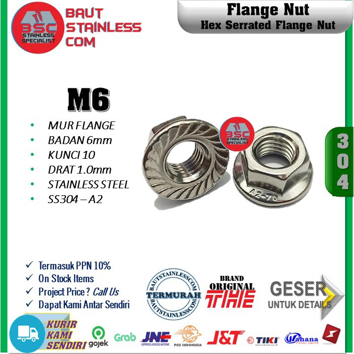 Jual MUR FLANGE M6 FLANGE NUT STAINLESS SS304 A2 ISI 10 PCS Indonesia ...