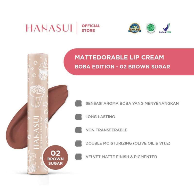 Jual Hanasui mattedorable lipcream boba edition - 02 Brown Sugar ...