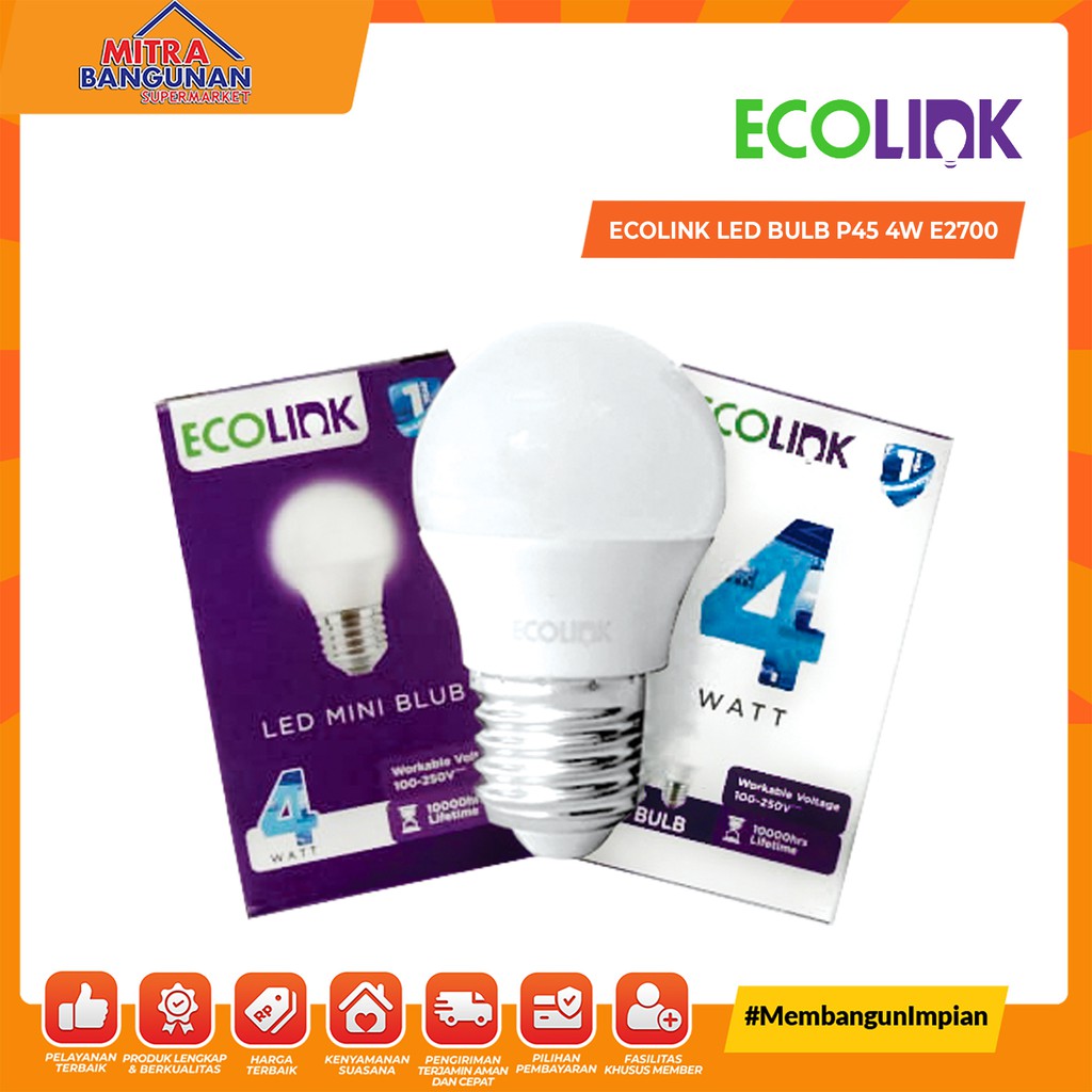 Jual ECOLINK LED BULB P45 4W E2700 3000K | Shopee Indonesia