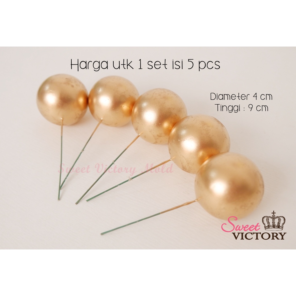 Jual Cake Topper Bola Hiasan Kue Mutiara Gold Silver kuning biru pink ...