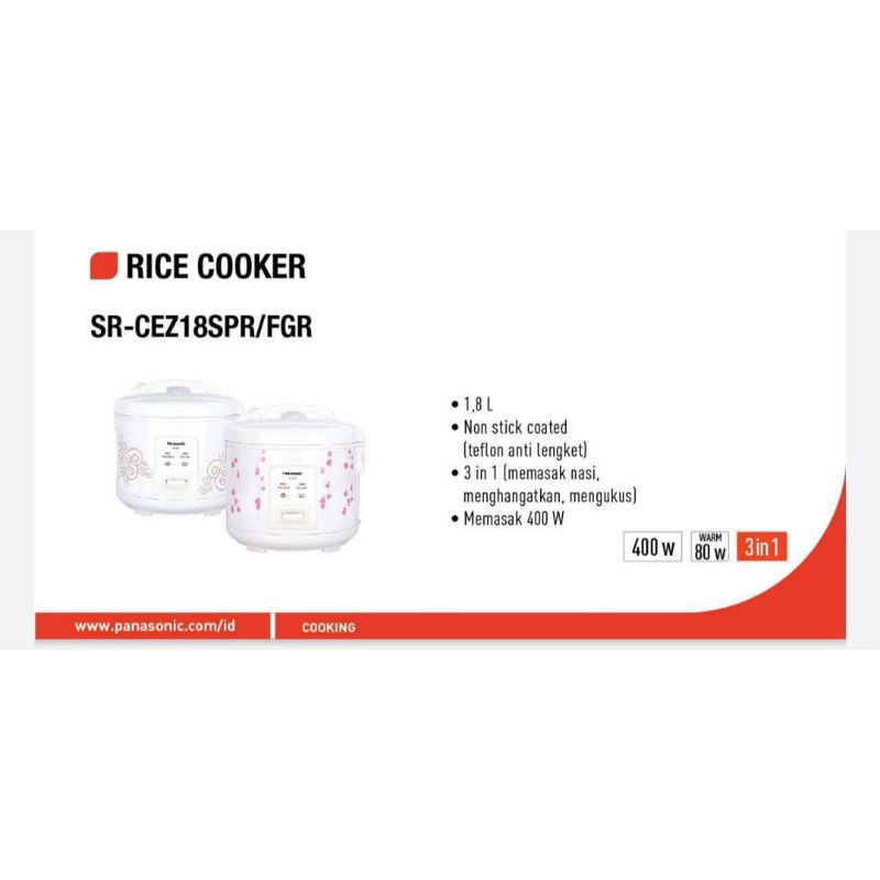 Jual PANASONIC - MAGIC COM SR-CEZ18 | Shopee Indonesia