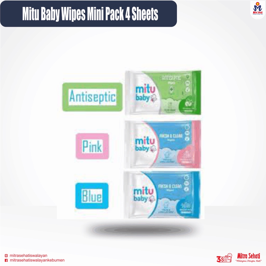 Jual Tisu Mitu Baby Wipes 4sheet Antiseptic, Blue, Pink [ Mitra Sehati ...