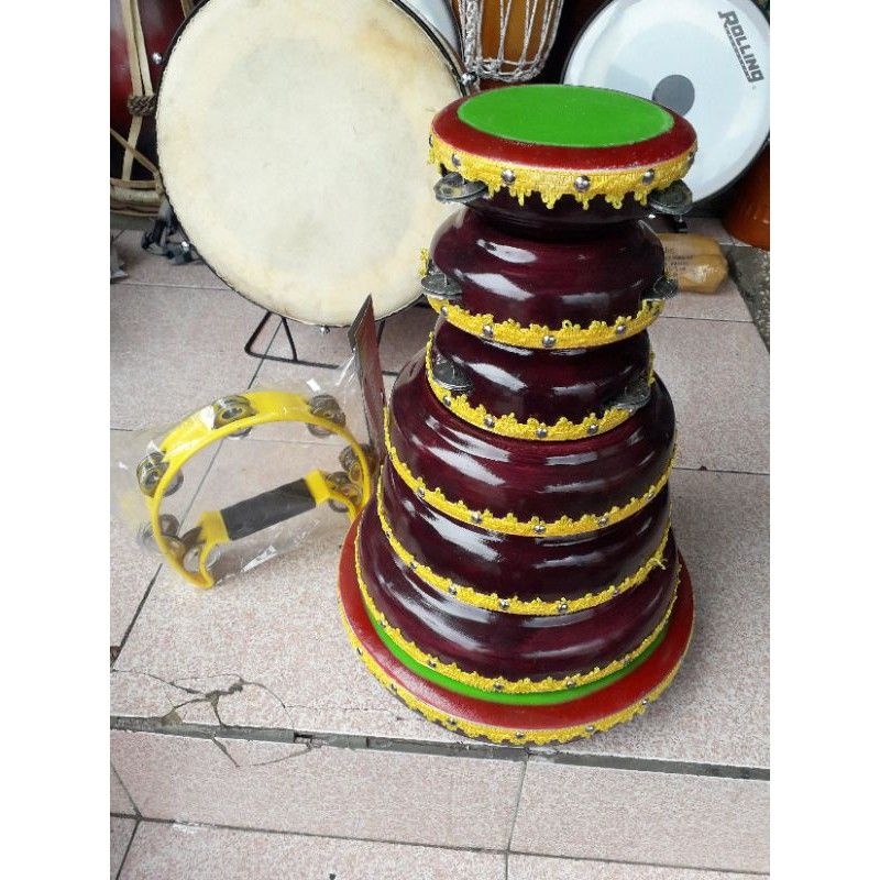 Jual alat musik islami rebana qosidah 1set isi 7 bonus tas dan kecrek ...