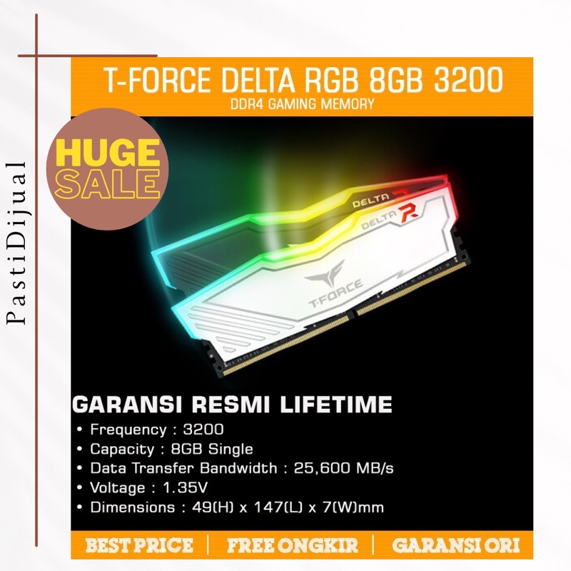 Jual RAM Team T-Force Delta RGB 8GB 3200 (Single) Black/White DDR4 ...