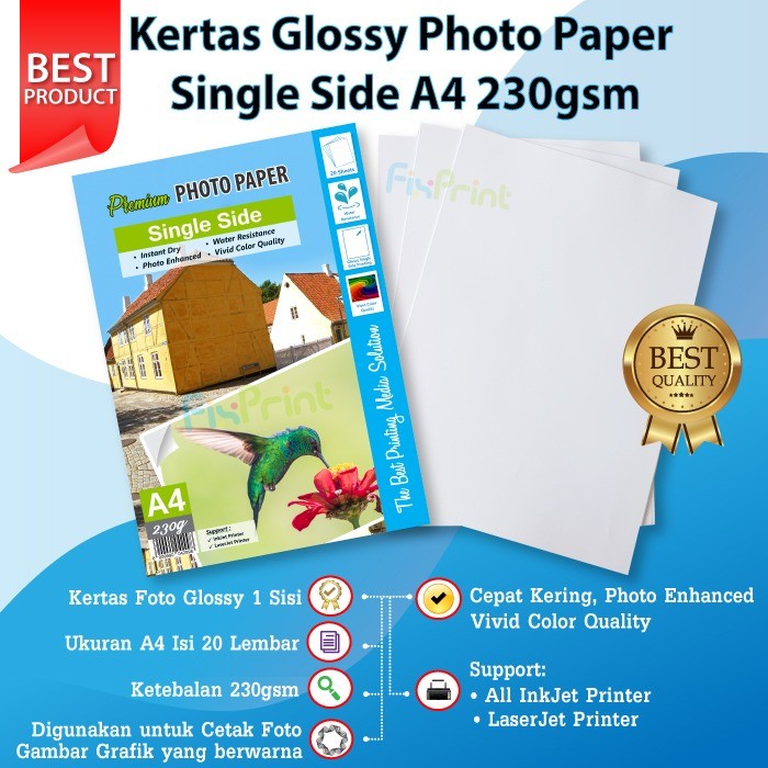 Jual Kertas Foto Glossy Single Side A4 230gsm Photo Paper A4 20Sheet ...