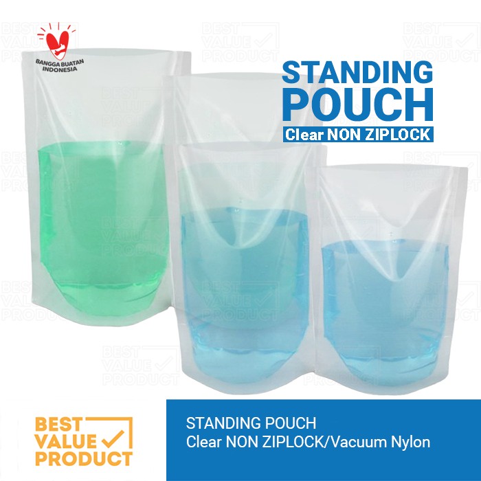 Jual Plastik Kemasan Bening Standing Pouch Nylon Clear NON ZIPLOCK ...