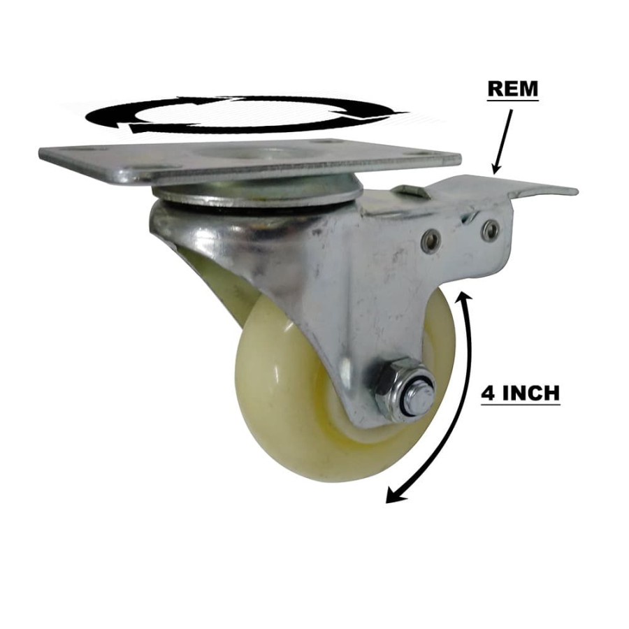 Jual RODA NYLON PUTIH 4 INCH + REM RODA CASTER RODA TROLLEY RODA TROLI ...