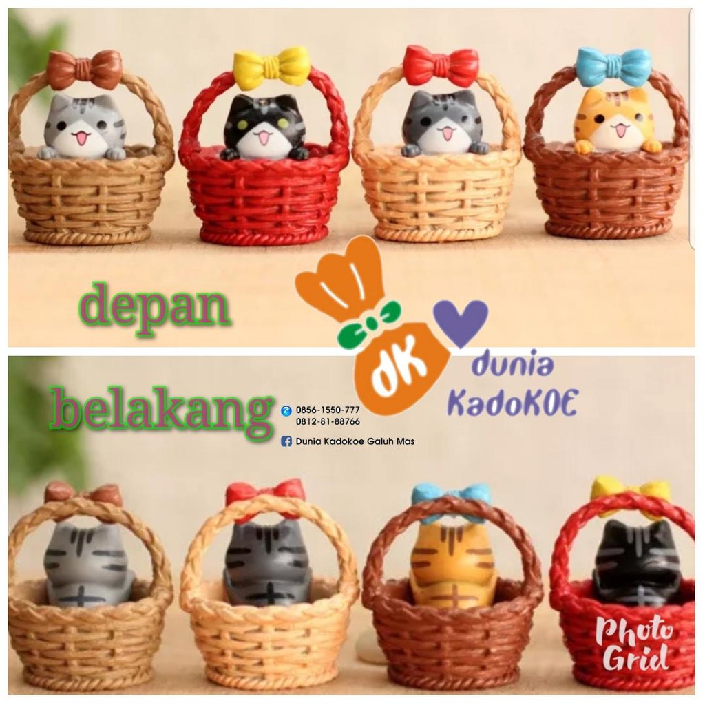 Jual Miniatur kucing dalam keranjang / Overcute cat in basket small ...