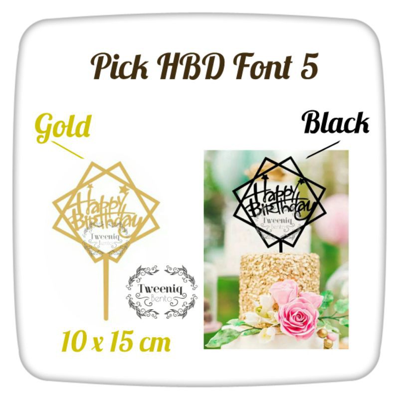 Jual Pick HBD Font 5 Black Gold acrylic tusukan topper kue Happy ...