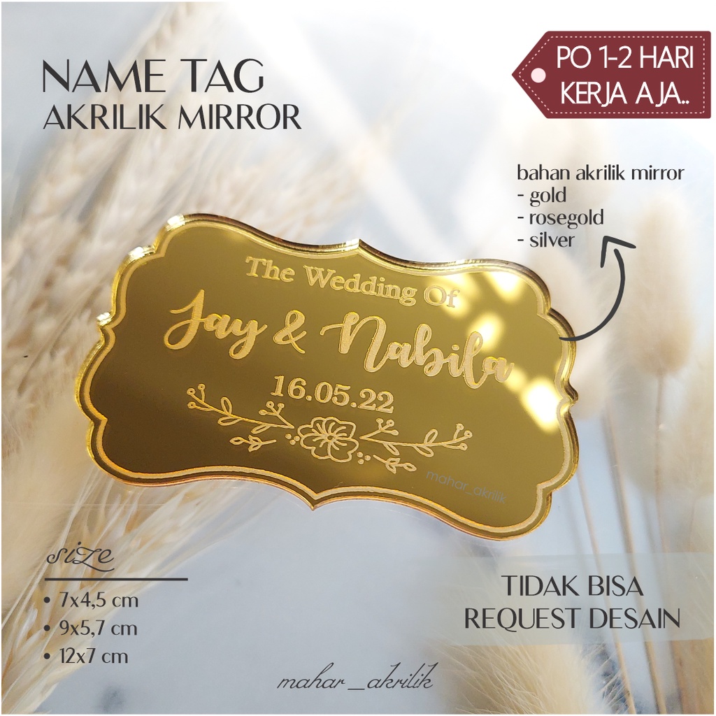 Jual NAME TAG AKRILIK MIRROR GOLD/ROSEGOLD/SILVER UNTUK MAHAR l BOX ...